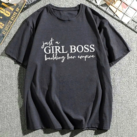 SHEIN | Tops | Shein Just A Girl Boss Building Her Empire Charcoal Grey ...